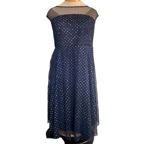 Unbranded | Dresses | Candlelite Womens 2x Navy Blue Mesh Polka Dot ...